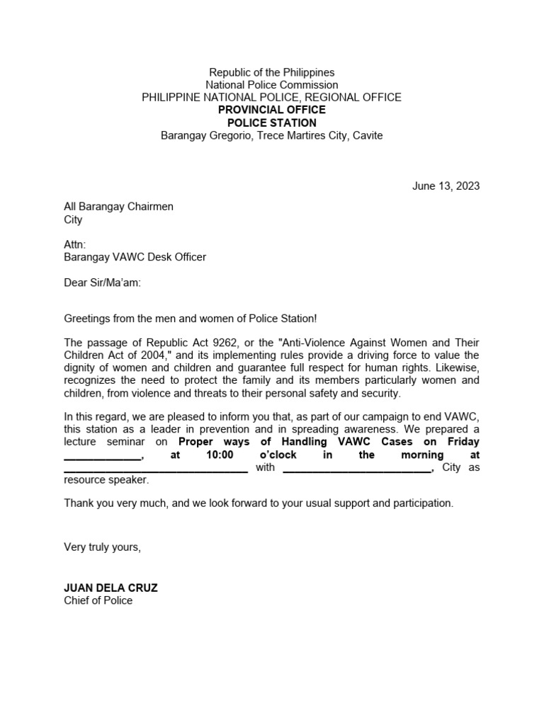 Invitation Letter For Lecture Of VAWC PDF