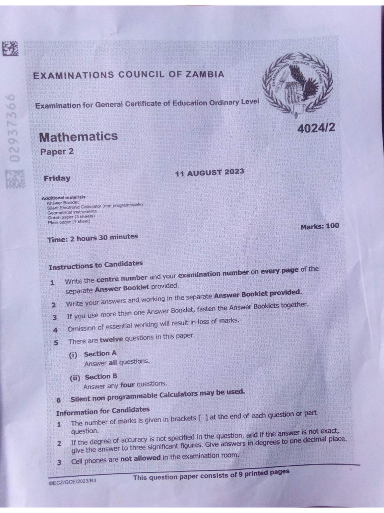 Math Paper 2 GCE Exam | PDF