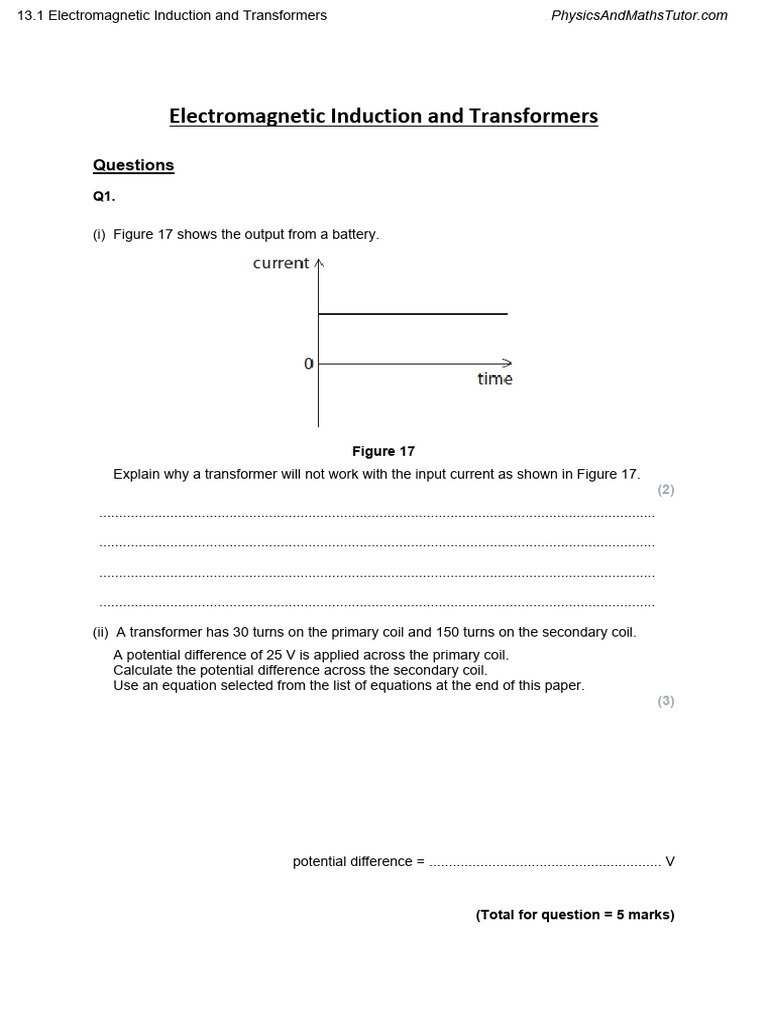13 1 Electromagnetic Induction And Transformers Pdf