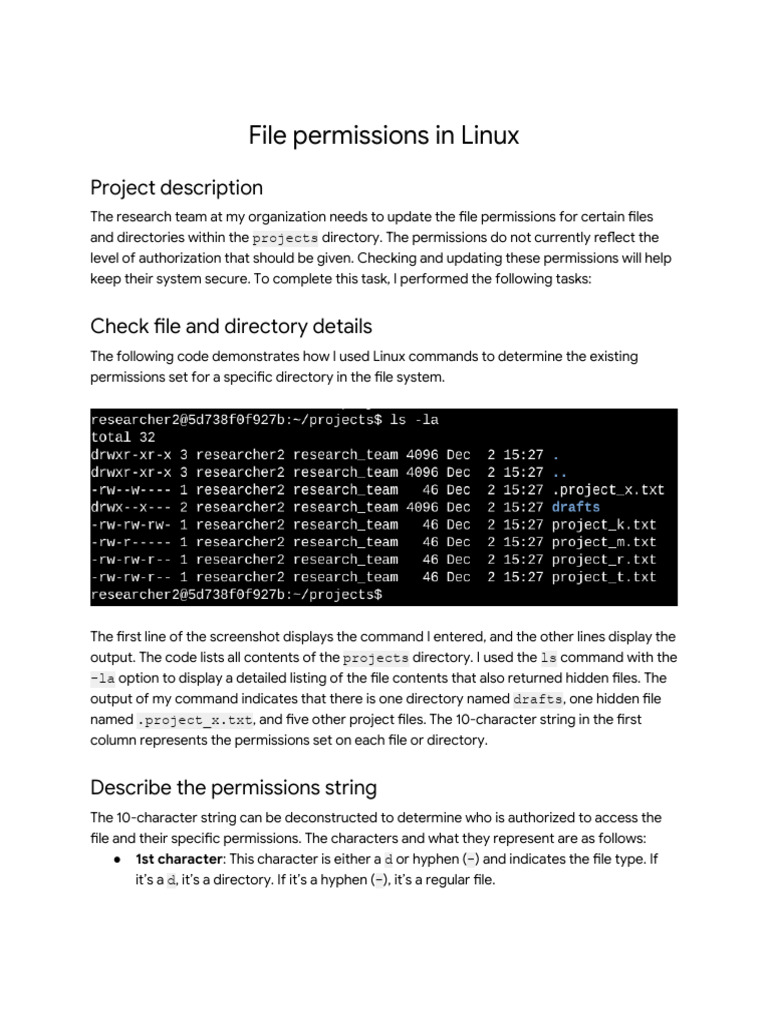 File Permissions in Linux Exemplar | PDF | Computers