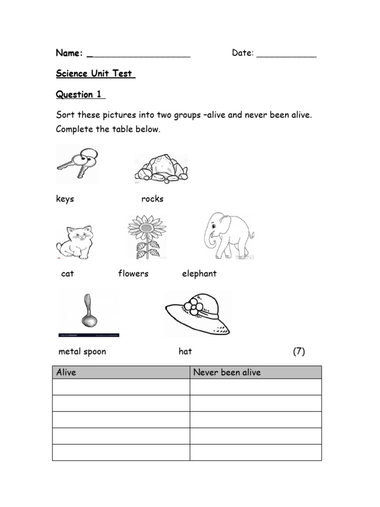 Science Unit Test: Living vs. Non-Living | PDF | Career & Growth | Wellness