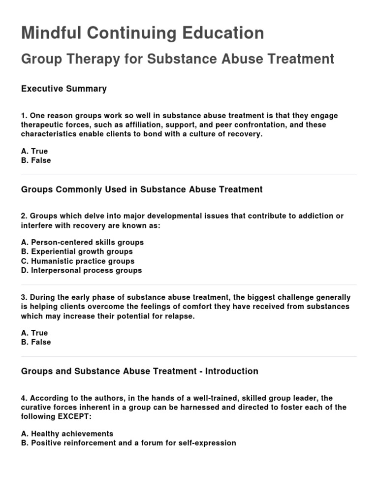 Group Therapy For Substance Abuse Treatment | PDF