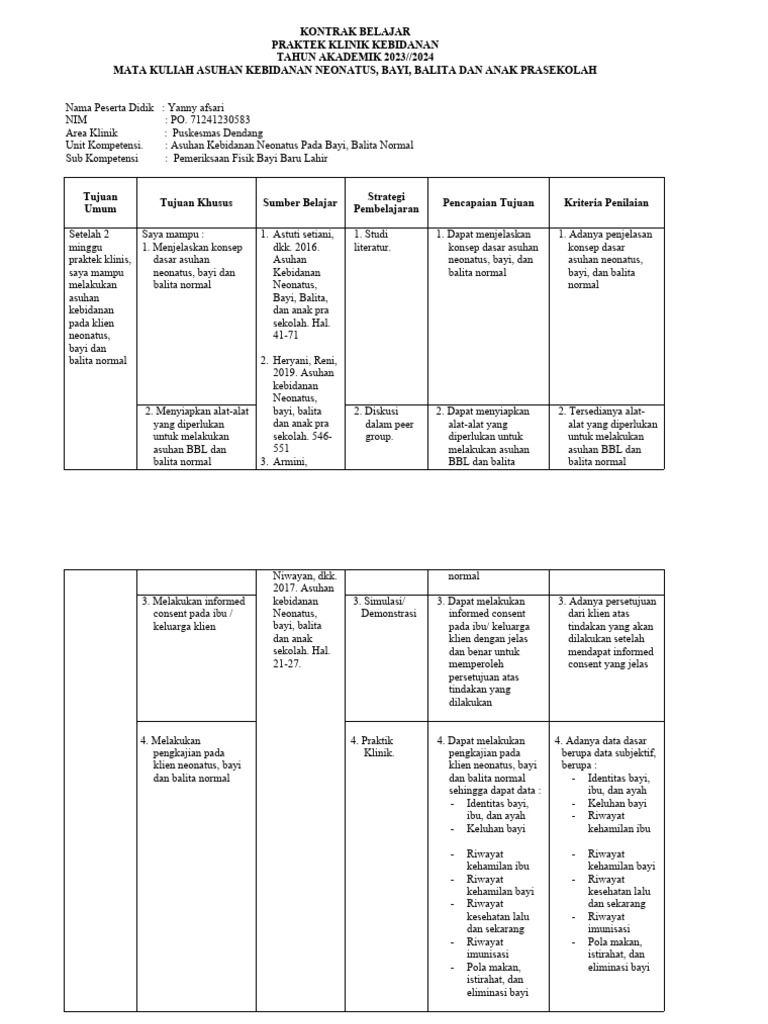 Kontrak Neonatus Normal Ai Revisi | PDF