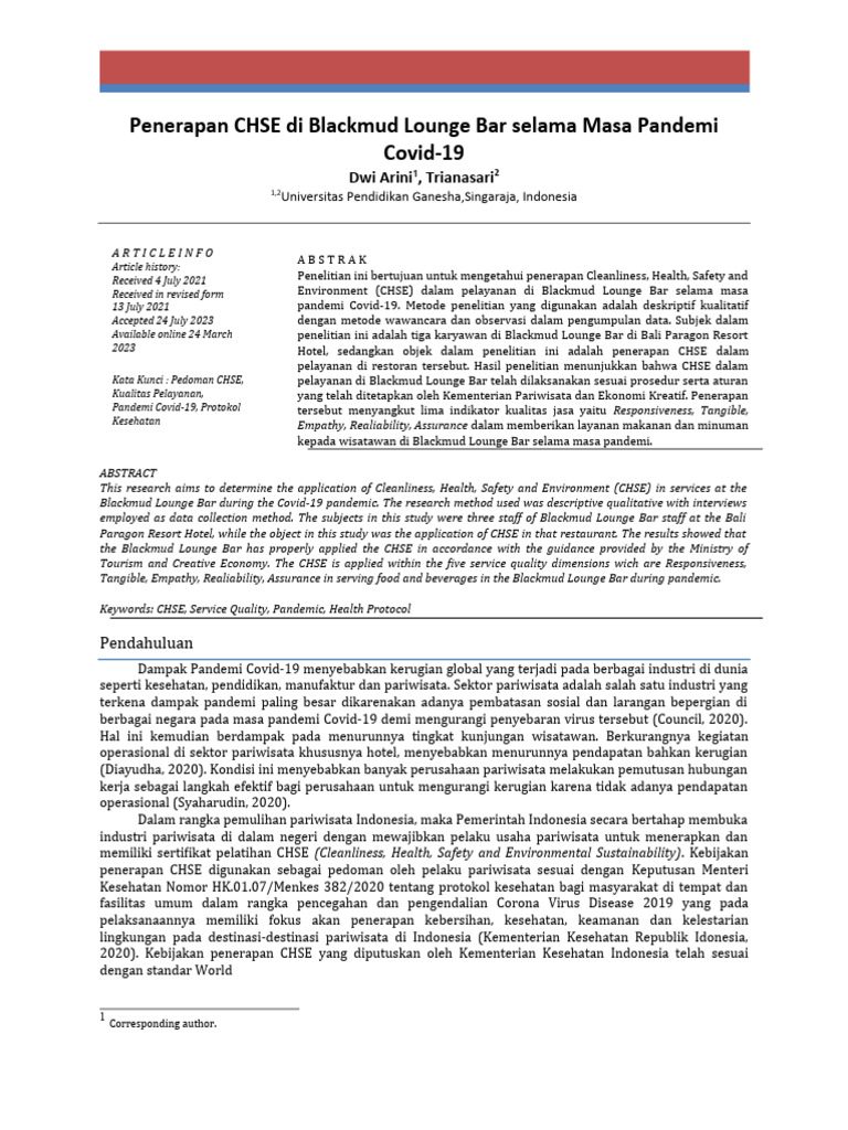229-235 Penerapan CHSE Di Blackmud Lounge Bar Selama Masa Pandemi Covid-19 | PDF | Pengembangan Diri
