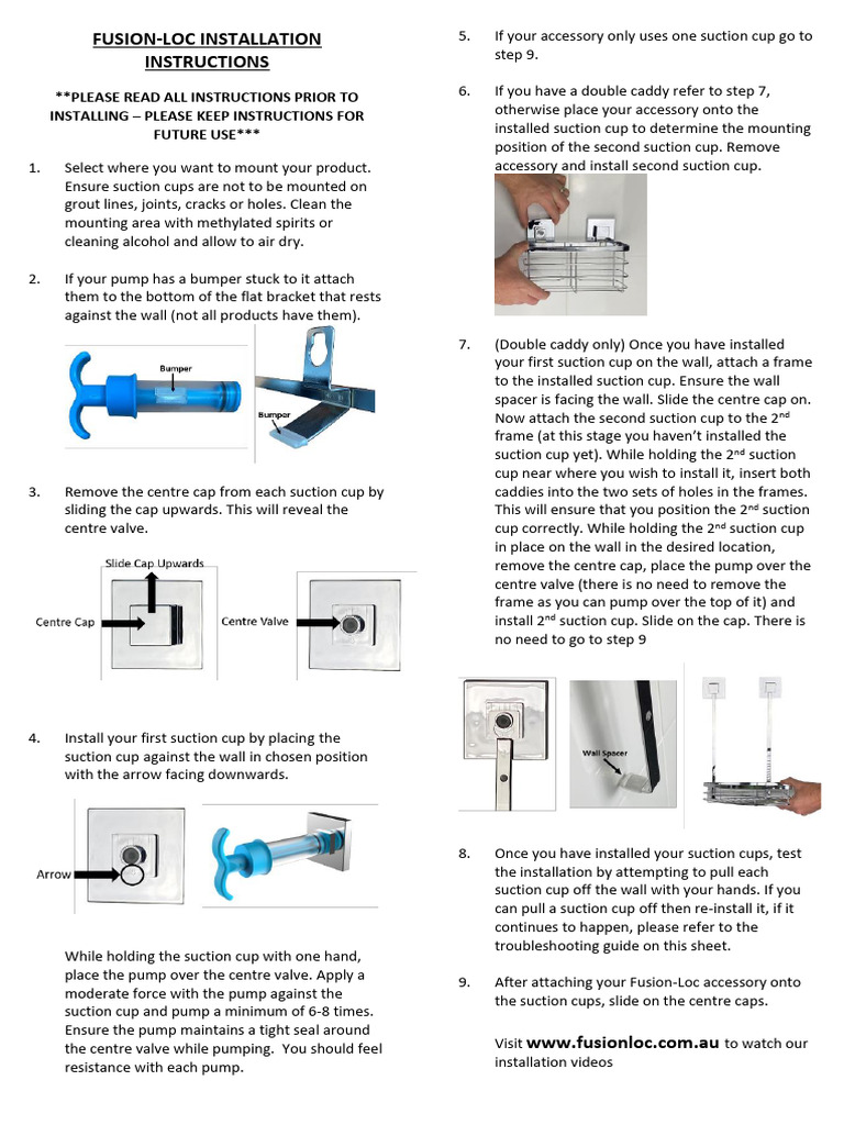 Fusion-Loc Suction Cup Installation Guide | PDF