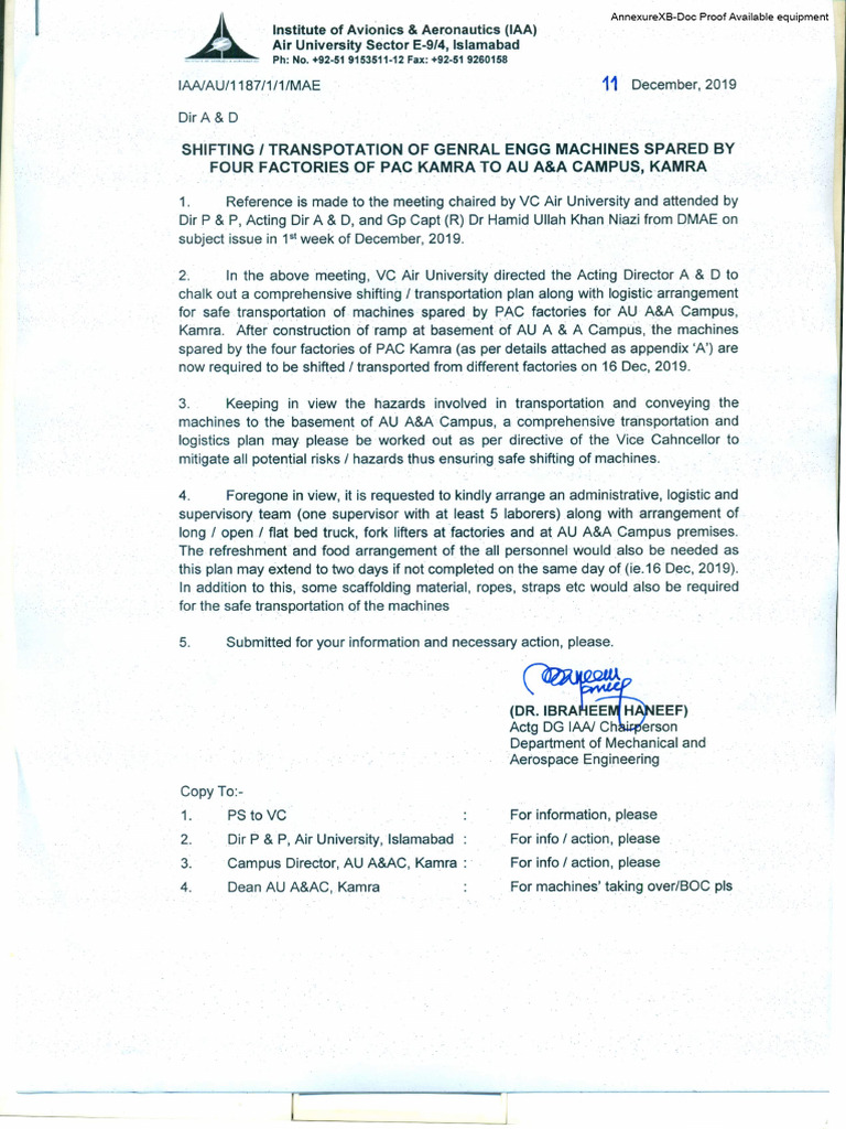 Available Equipment Letter Doc Proof Annexure XB | PDF