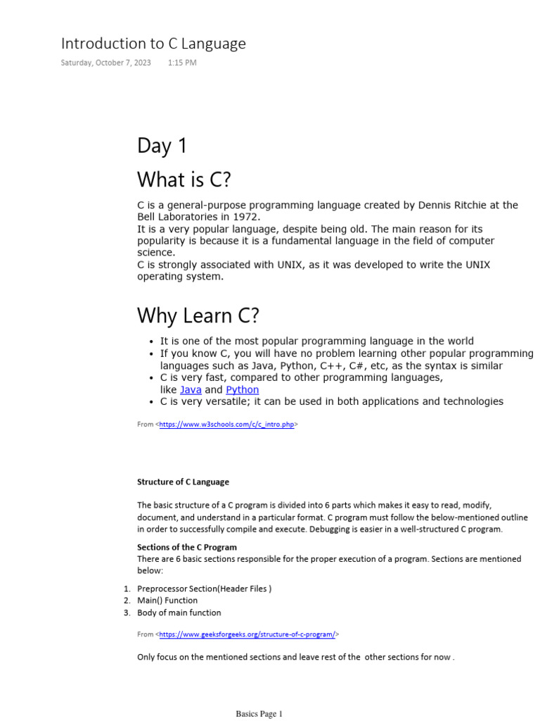 Basics of C Language | PDF Basics of C Language | PDF