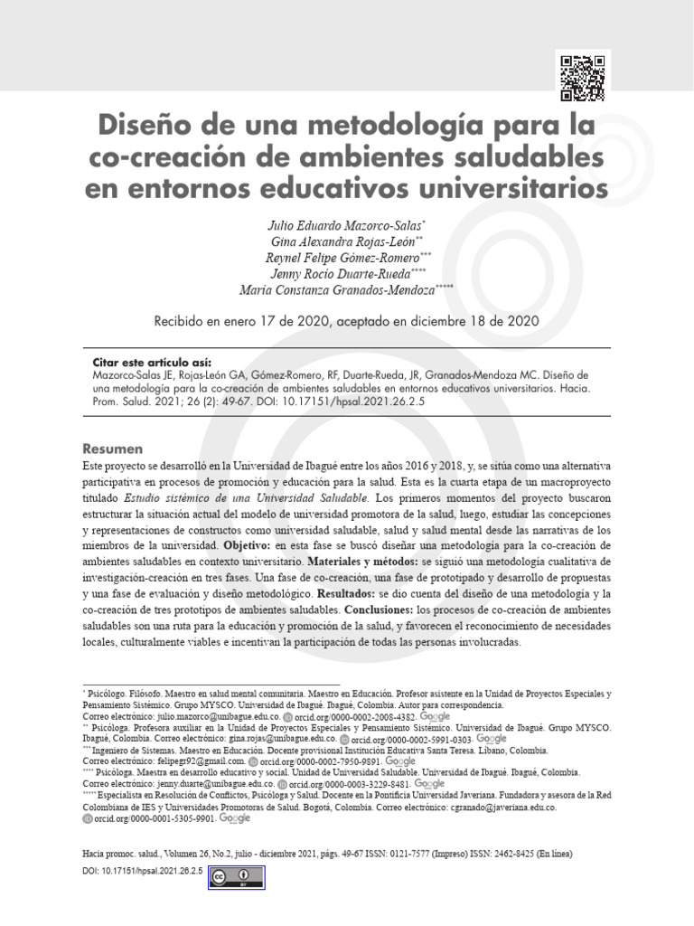Articulo Diseño de Una Metodologia para La Co-Creacion de Ambientes ... Articulo Diseño de Una Metodologia para La Co-Creacion de Ambientes ...