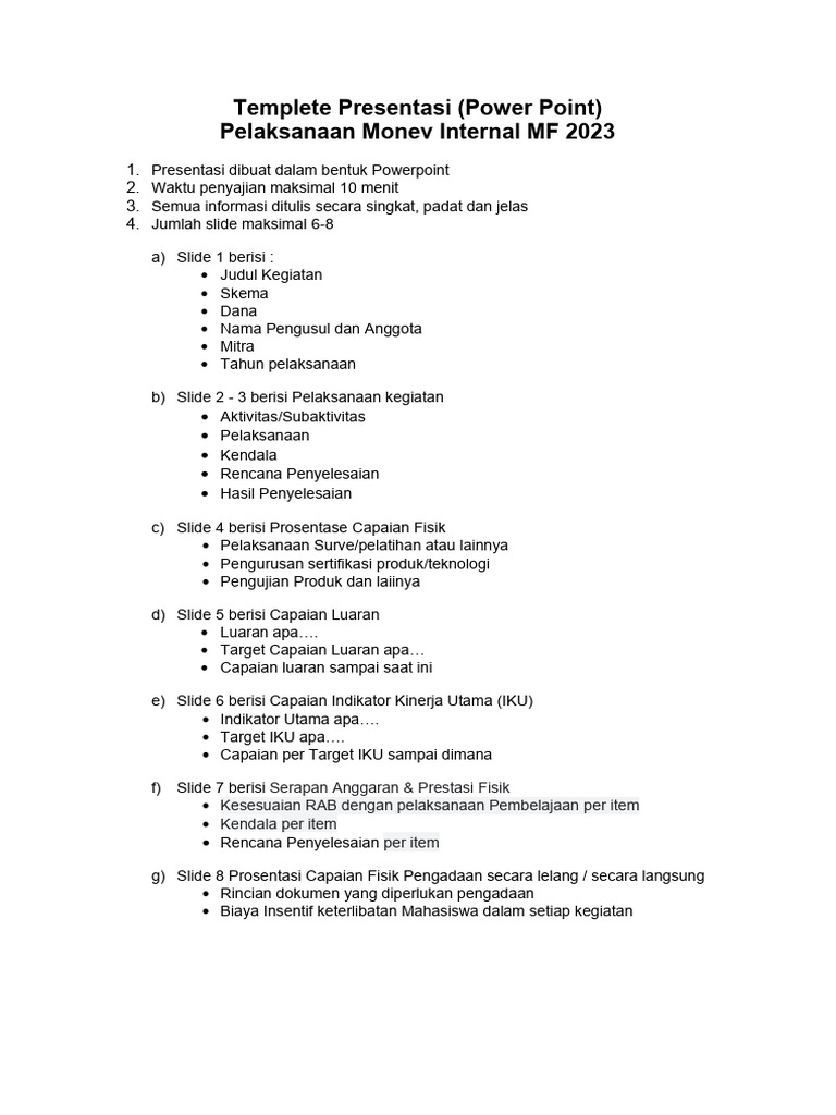Templete Presentasi Monev Internal MF 2023 | PDF