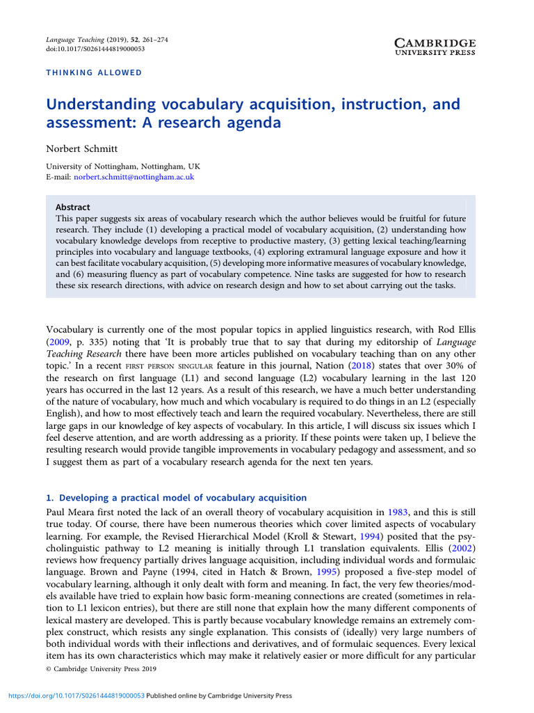Understanding Vocabulary Acquisition, Instruction, and Assessment A ...