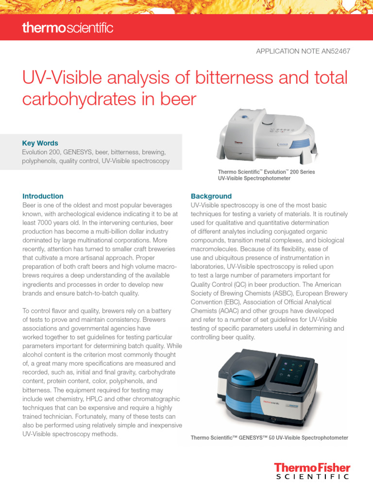 Uv Visible Beer Analysis Bitterness Total Carbohydrates AN52467 | PDF