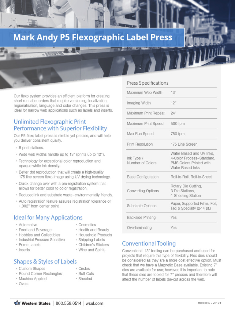 Western States P5 Flexo Label Press Flyer 0121 | PDF