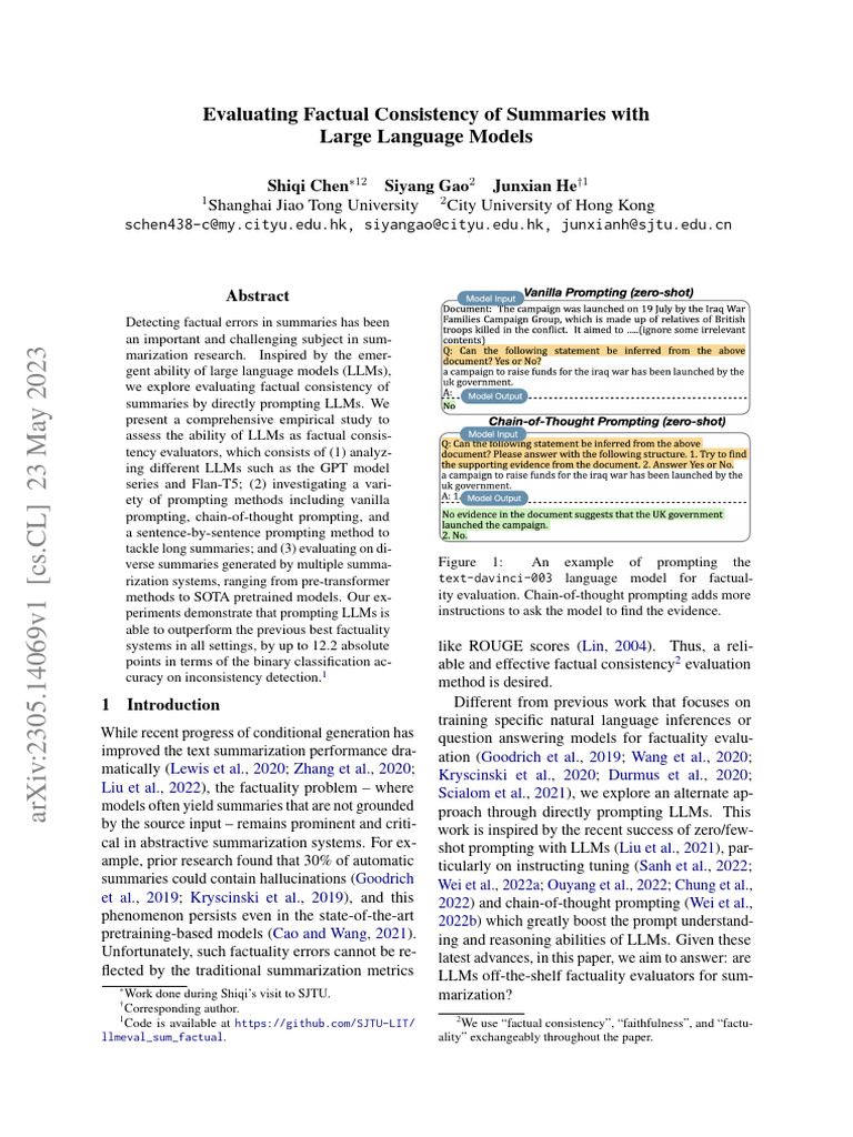 Evaluating Factual Consistency of Summaries With Large Language Models | PDF