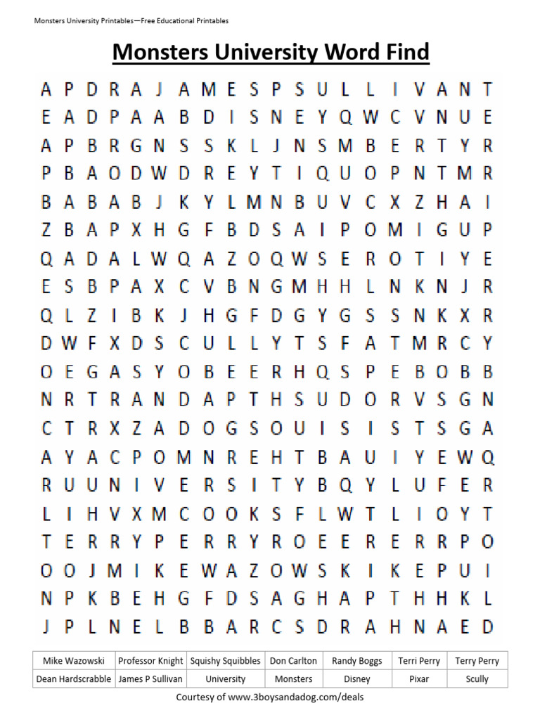 Monsters University Word Find | PDF