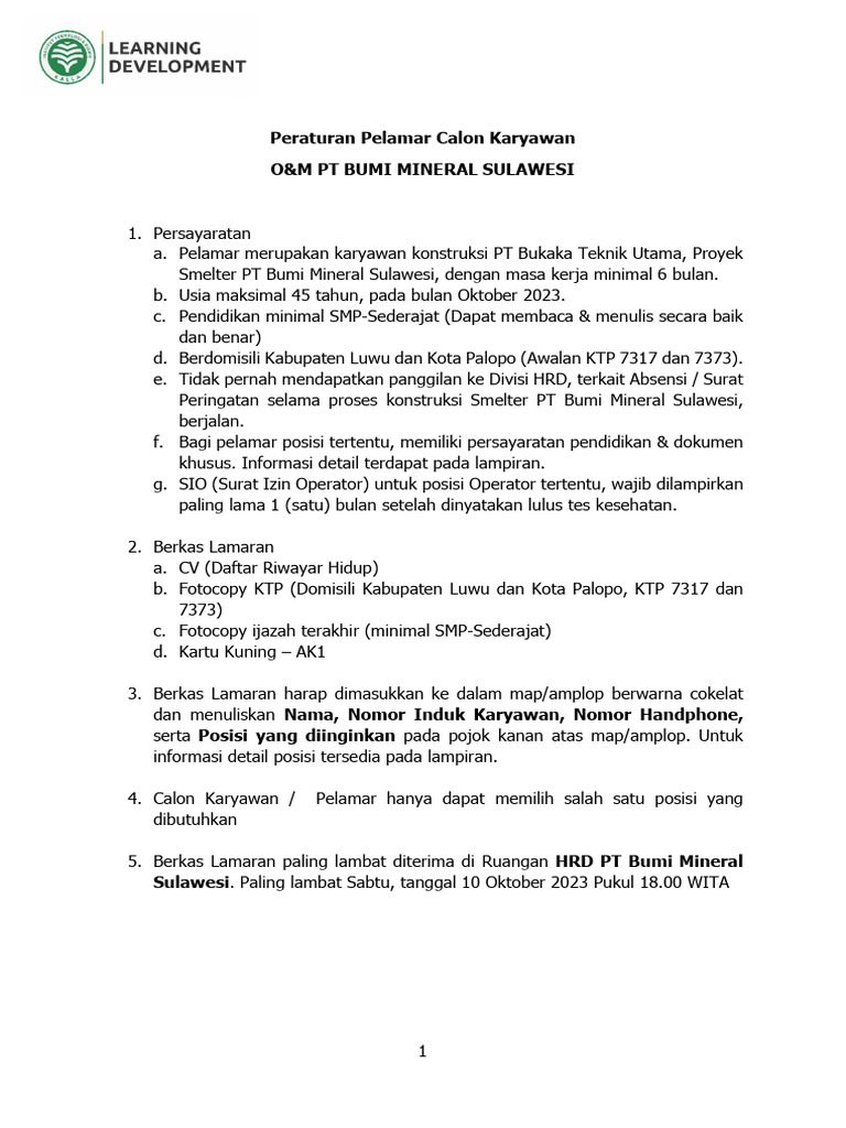 Rev3 - SELEKSI BERKAS CALON KARYAWAN O&M PT BMS | PDF