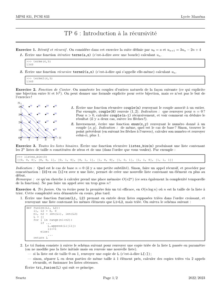 TP6 MPSI PCSI Rec | PDF