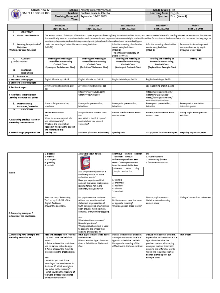 DLL in English 5 Q1 W4 | PDF