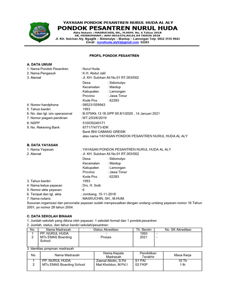 Profil PP. Nurul Huda Al Aly | PDF