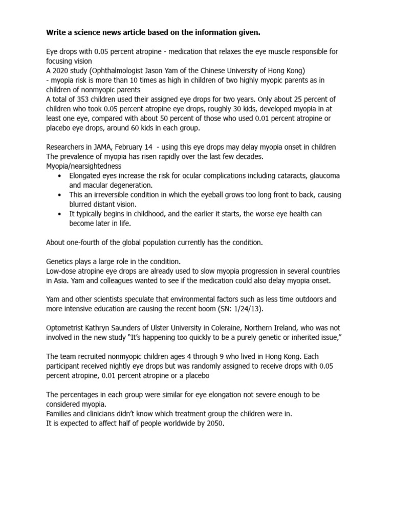 Low-Dose Atropine Eye Drops Delay Myopia | PDF