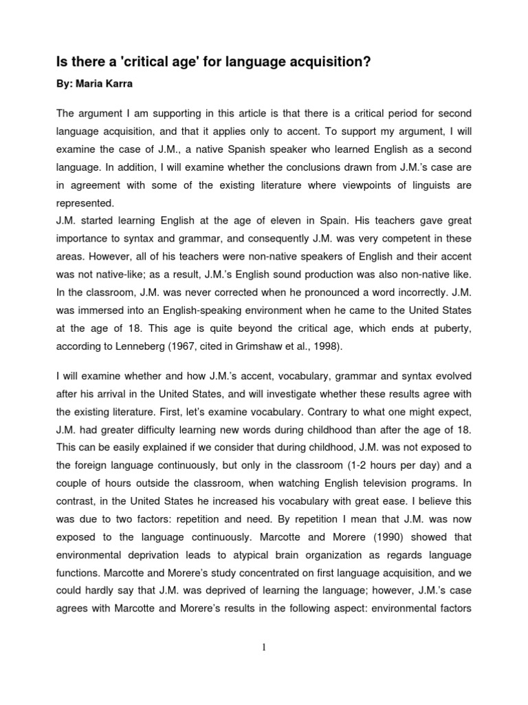 Is There A Critical Age For Language Acquisition PDF Language 