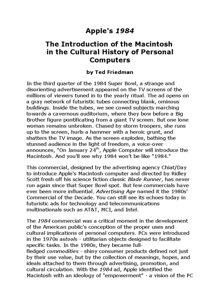 Cultural Impact of Apple's 1984 Ad | PDF | Macintosh | Apple Inc.