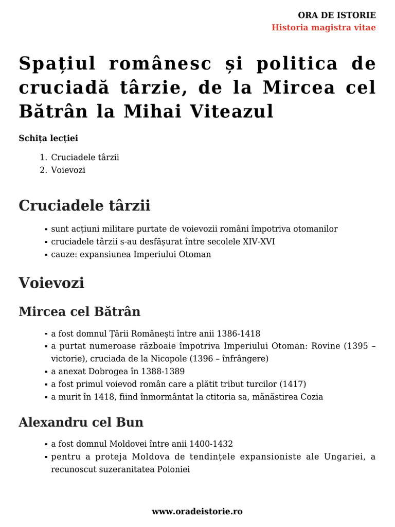 Spatiul Romanesc Si Politica de Cruciada Tarzie de La Mircea Cel Batran ...