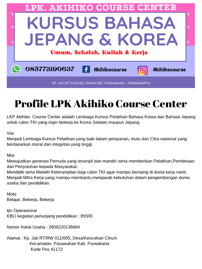 Profile LPK Akihiko Course Center | PDF