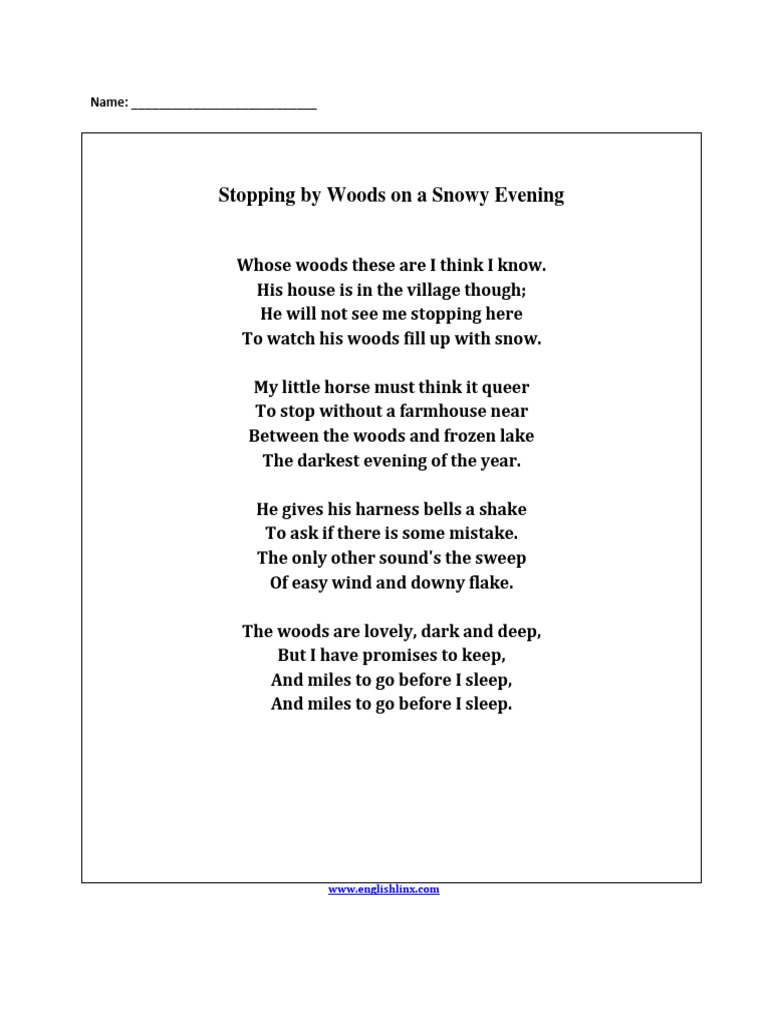 Stopping by Woods-Poetry-Worksheet | PDF