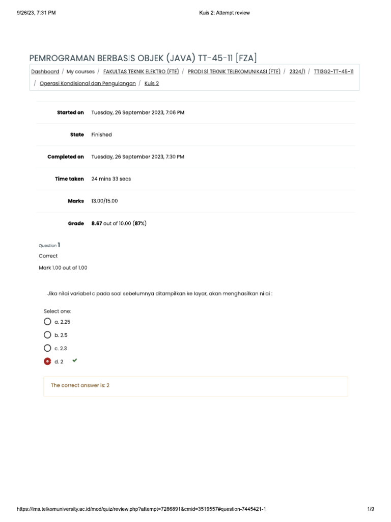 Kuis 2 - Attempt Review (PBO) | PDF