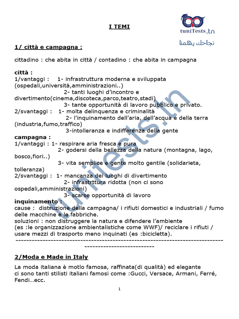 Cours Bac Italien .Revision | PDF