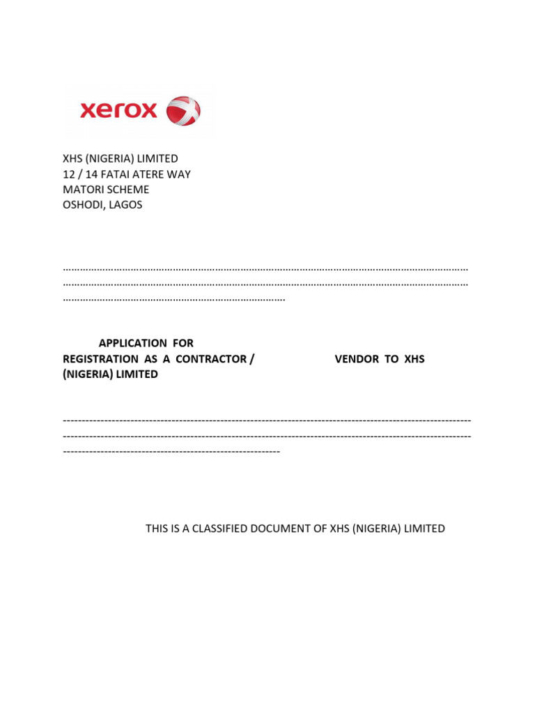Contractors and Vendors Registration - Xerox | PDF | Business