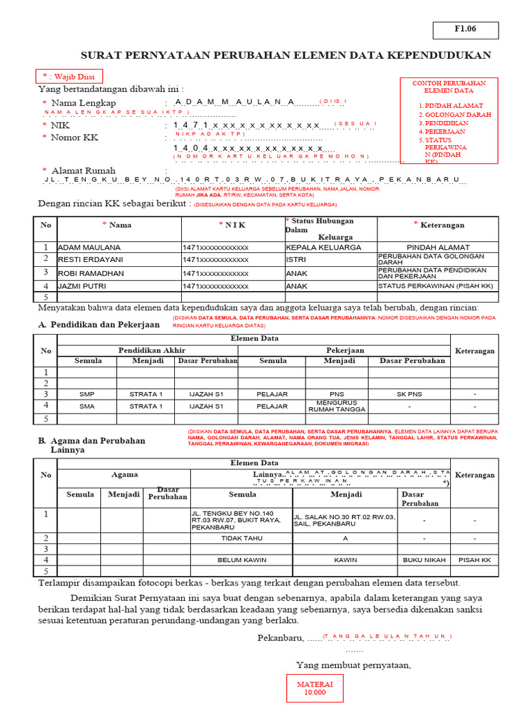 Formulir F1 06 Capil | PDF