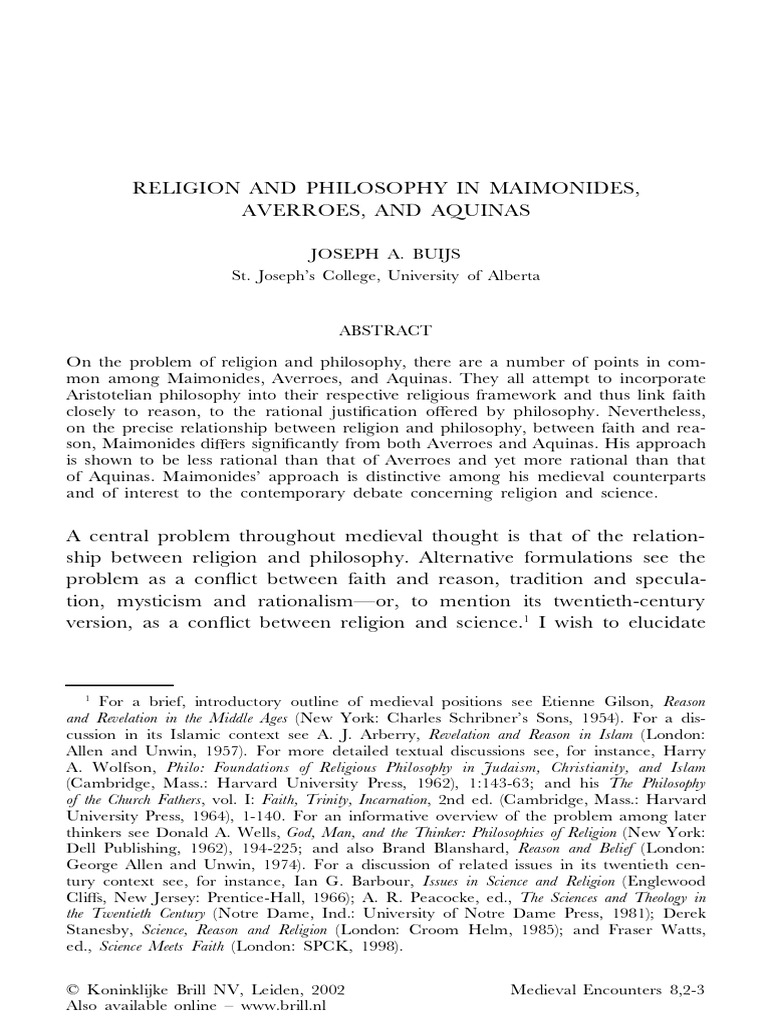 Religion and Philosophy in Maimonides, Averroes, and Aquinas Joseph A ...
