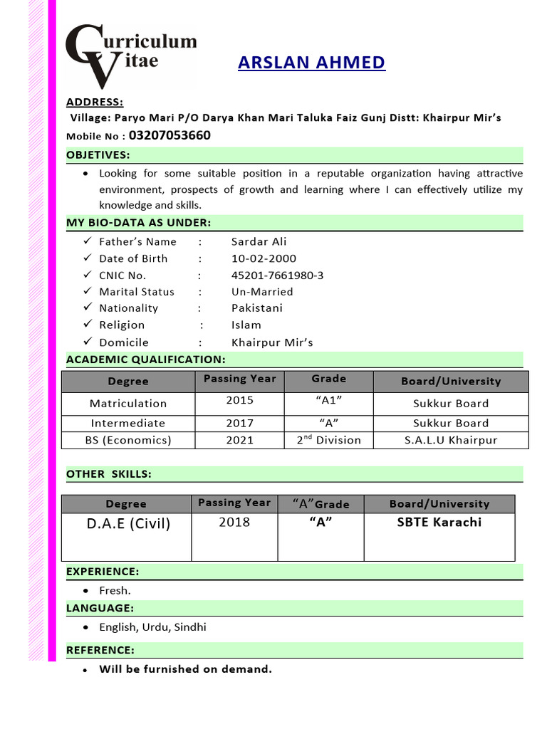 Arslan Ahmed CV | PDF