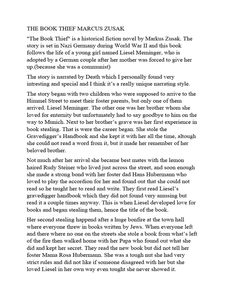 Book Report The Book Thief | PDF