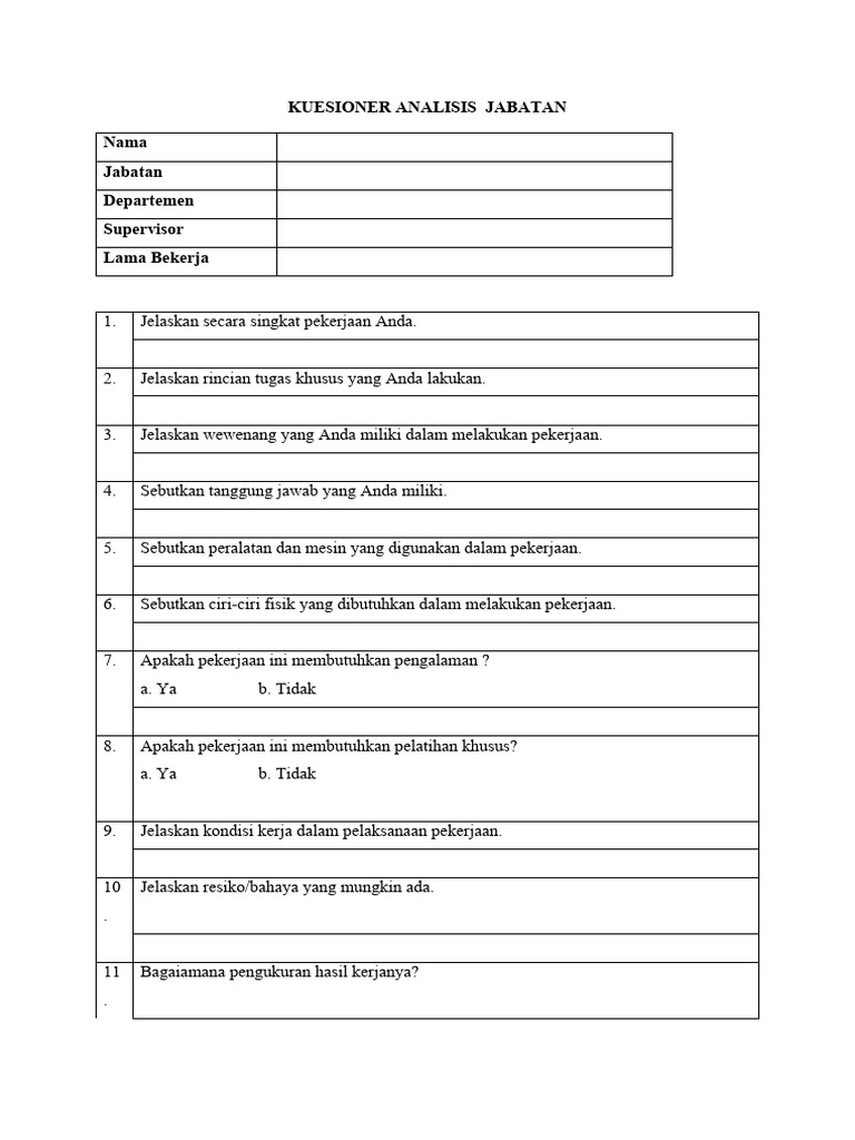 Kuesioner Analisis Jabatan | PDF