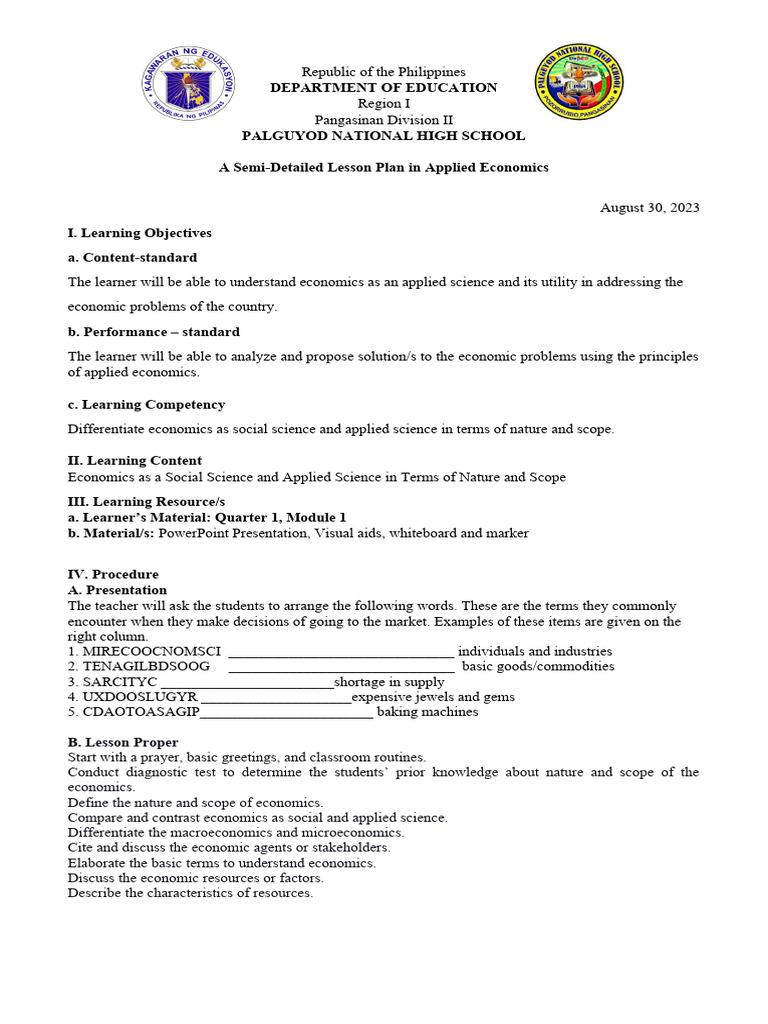 Applied Economics Lesson 1 | PDF