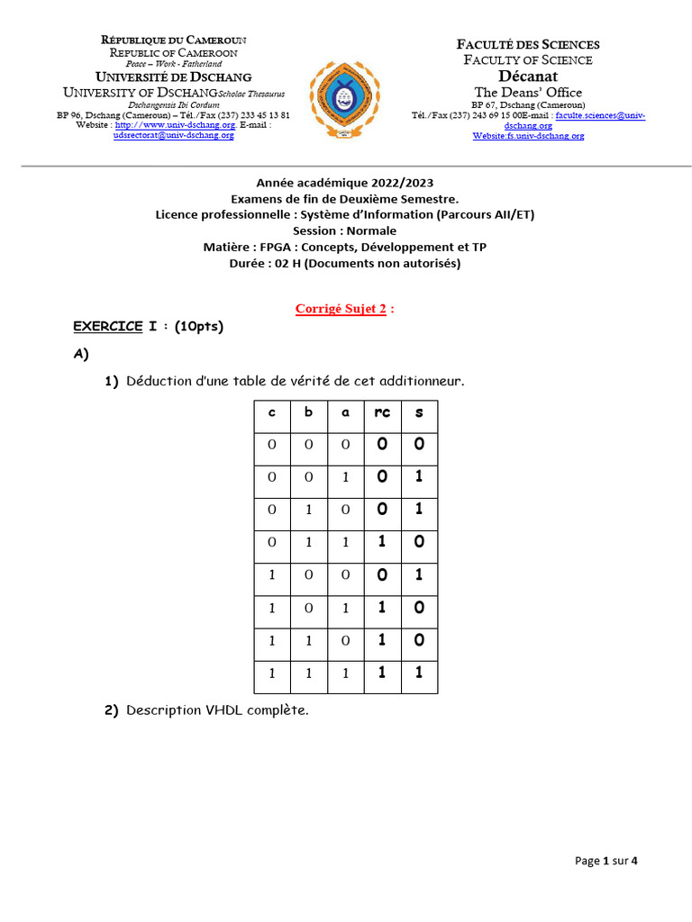 Corr Sujet2 - Fpga Concepts - Dev - TP | PDF