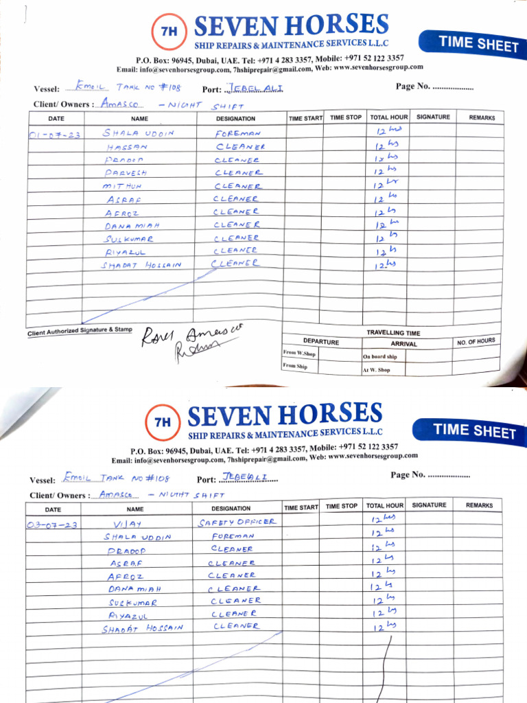 Emoil Amasco Supply Time Sheet | PDF