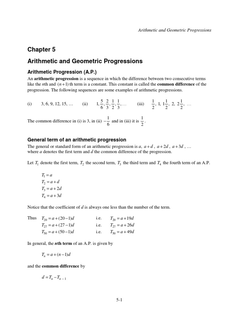 Chapter Arithmetic and Geometric Progressions 024005 | Download Free ...
