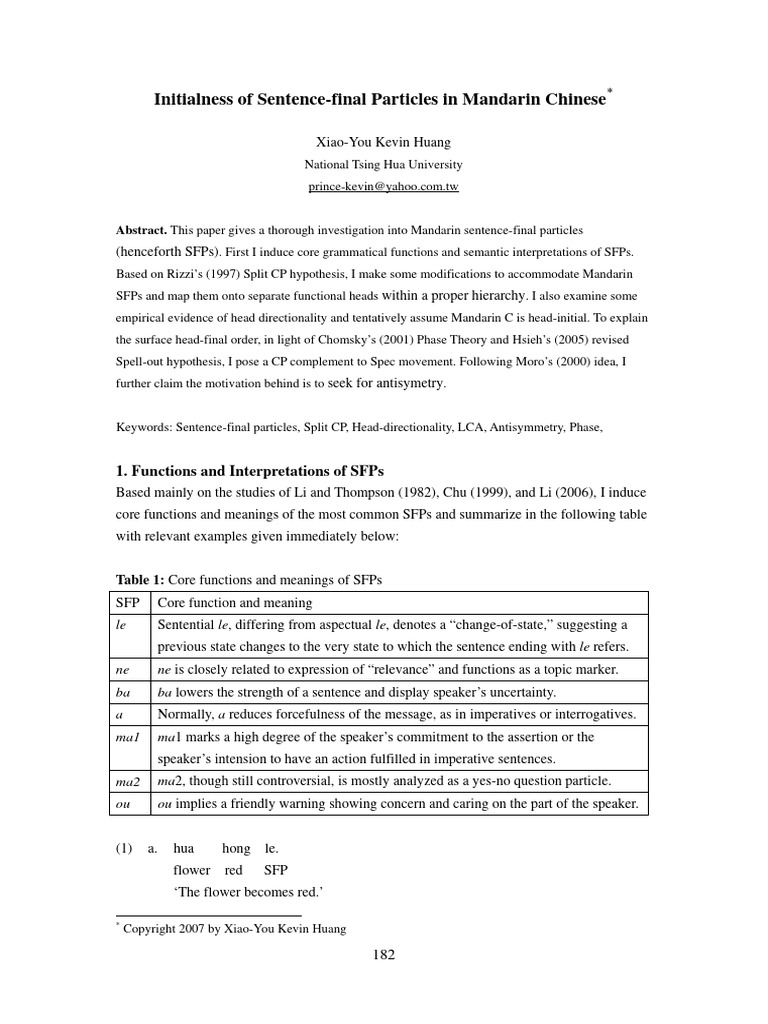 Initialness of Sentence-Final Particles in Mandarin Chinese | PDF