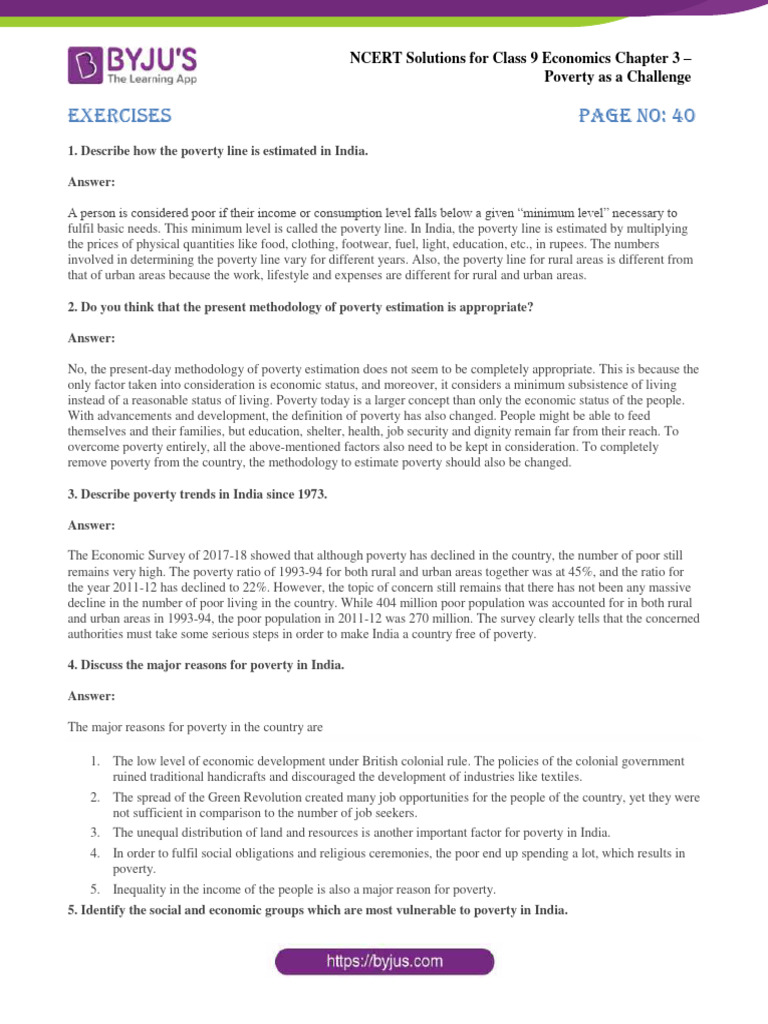NCERT Solutions For Class 9 Economics Chapter 3 Poverty As A Challenge ...