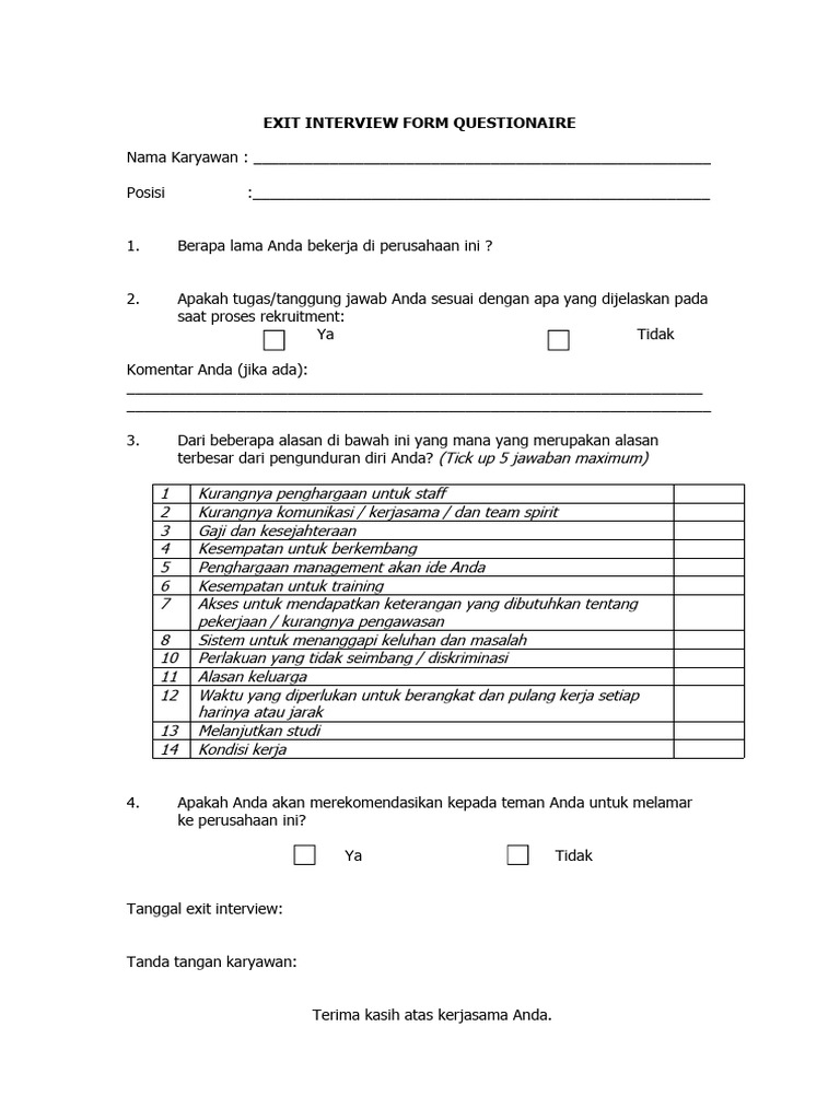 Exit Interview Form | PDF | Karier & Perkembangan