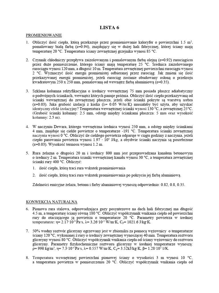 Lista 6 - Procesy Cieplne | PDF