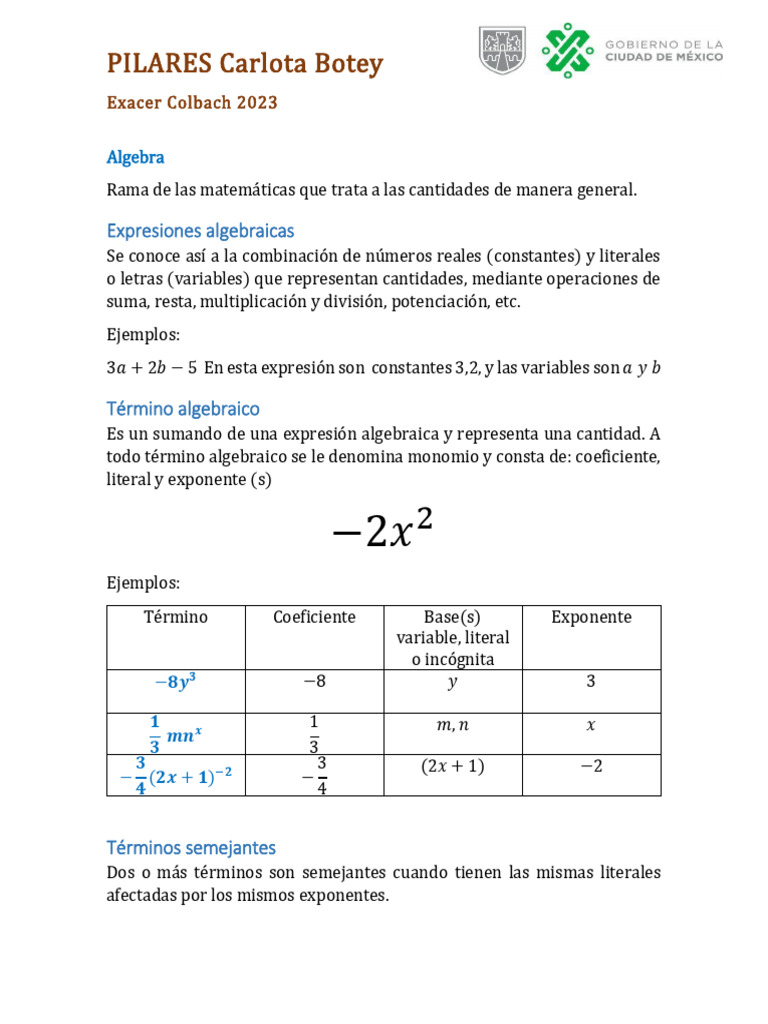 2 - Expresiones Algebraicas | PDF