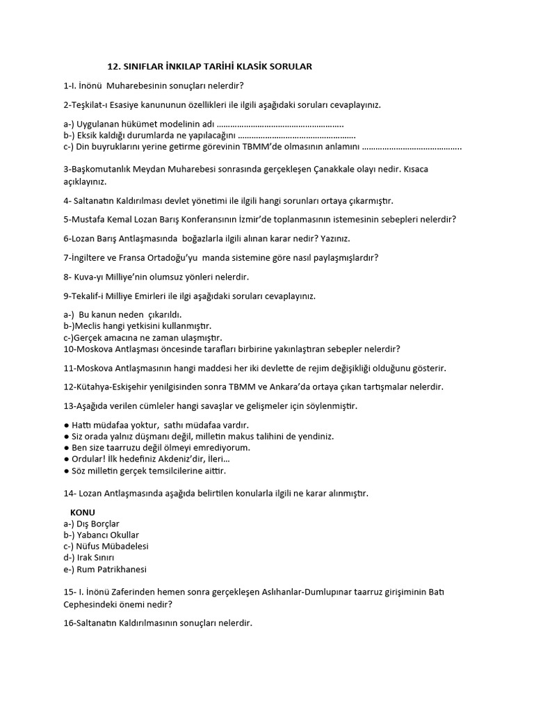 12 Siniflar Sinav Sorulari Ve Cevaplari | PDF
