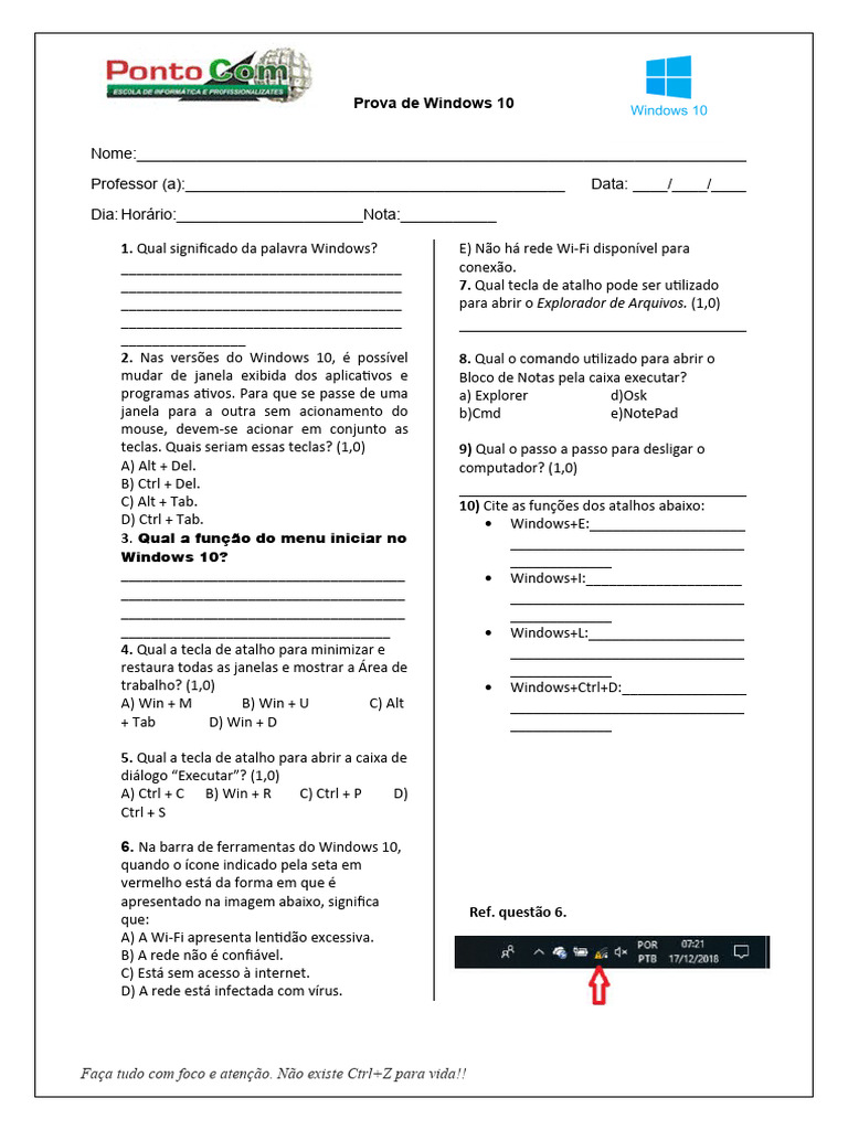 Prova de Microsoft Win 10 | PDF | Botão Ctrl | Windows 10