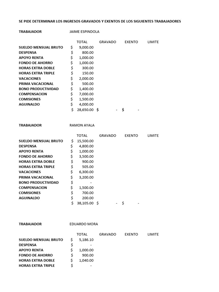 Ejercicios Nomina-1 | PDF