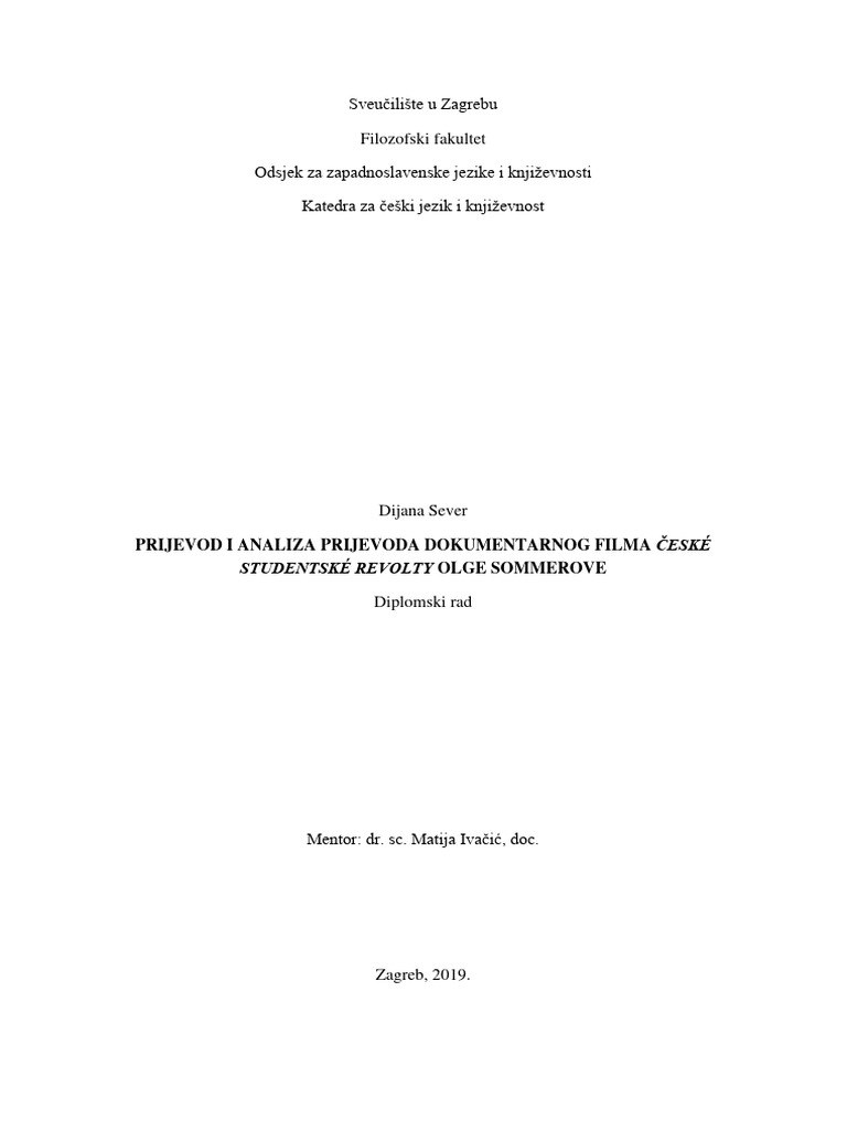 Češke Studentske Pobune - Diplomski Rad - Dijana Sever | PDF