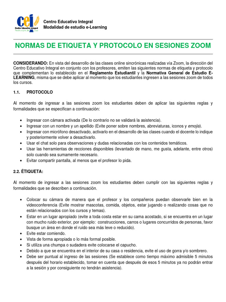 Normas Zoom para Estudiantes E-Learning | PDF | Crecimiento personal y ...